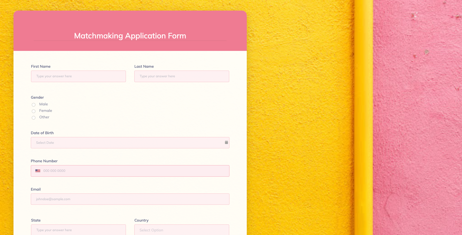Matchmaking Application Form | Formplus